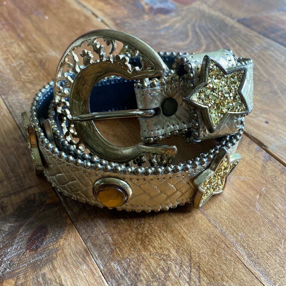 Leatherock Vintage Gold Star Bejeweled Belt Small - Gem